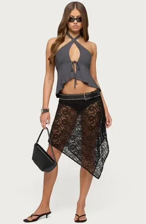 EDIKTED Split Front Crisscross Neck Top