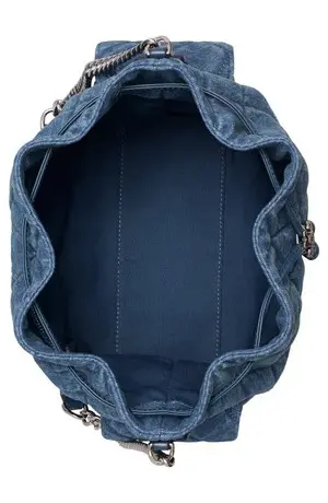 Tory Burch Charlie Quilted Denim Drawstring Shoulder Bag