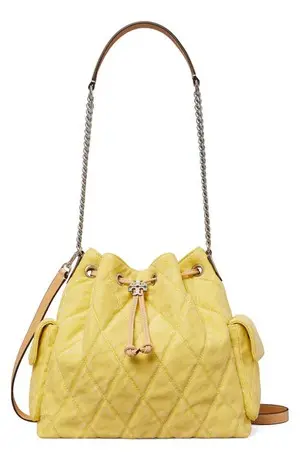Tory Burch Charlie Quilted Denim Drawstring Shoulder Bag