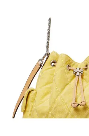 Tory Burch Charlie Quilted Denim Drawstring Shoulder Bag