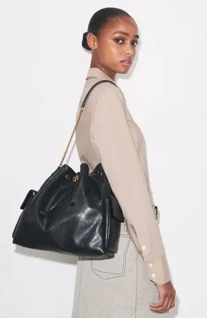 Tory Burch Large Charlie Quilted Leather Drawstring Shoulder Bag