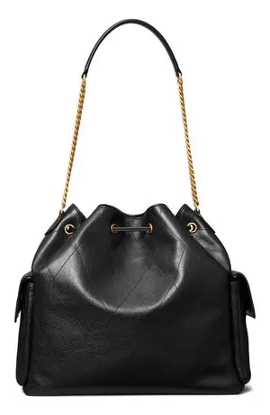 Tory Burch Large Charlie Quilted Leather Drawstring Shoulder Bag