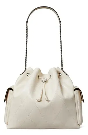 Tory Burch Large Charlie Quilted Leather Drawstring Shoulder Bag