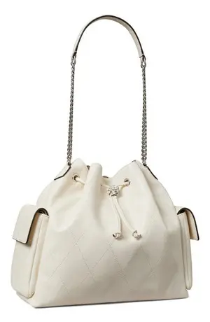 Tory Burch Large Charlie Quilted Leather Drawstring Shoulder Bag