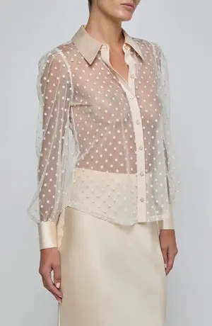 L'Agence Sophie Swiss Dot Button-up Shirt - Ecru