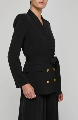 L'Agence Aven Wrap Tie Waist Double Breasted Blazer - Black