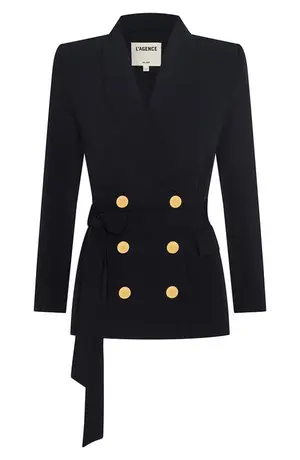 L'Agence Aven Wrap Tie Waist Double Breasted Blazer - Black