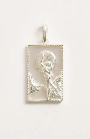 FREYA ROSE Rectangle And Moon Pendant - Silver