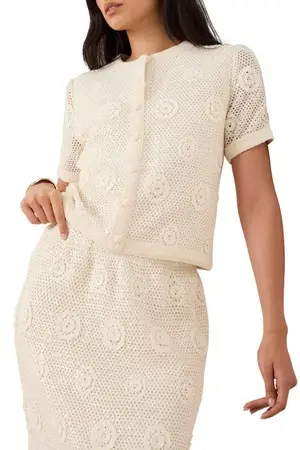 Mint Velvet Cotton Sequin Floral Crochet Top