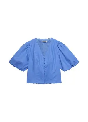 Mint Velvet Linen Puff Sleeve Top - Blue