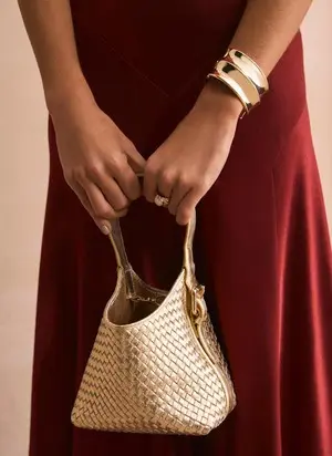 Mint Velvet Leather Woven Bucket Bag