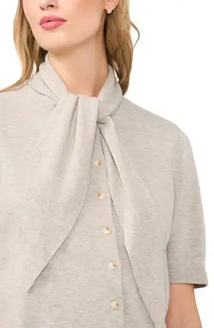 CECE DUPRAZ Tie Neck Short Sleeve Cardigan - Warm Grey
