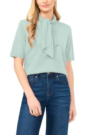 CECE DUPRAZ Tie Neck Short Sleeve Sweater - Mint Hint