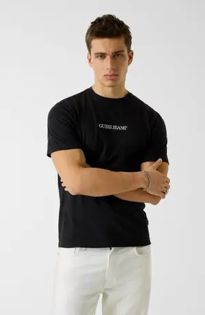 Guess Jacquard Stripe Logo Graphic T-shirt - Black