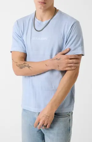 Guess Jacquard Stripe Logo Graphic T-shirt - Blue