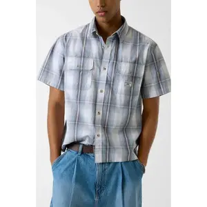 Guess Boxi Plaid Crop Short Sleeve Cotton Button-up Shirt - L73e-dark