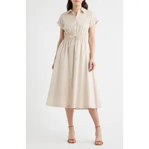 ZOE AND CLAIRE Tie Waist Midi Shirt Dress