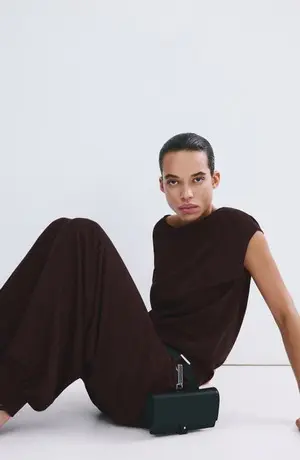 Mango Knit Balloon Leg Trousers - Wine