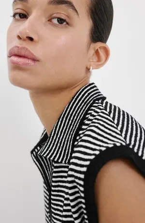 Mango Stripe Cap-sleeve Cropped Polo Sweater