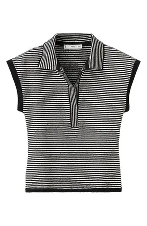 Mango Stripe Cap-sleeve Cropped Polo Sweater