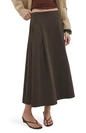 Mango Pleated Cotton-blend Midi Skirt - Chocolate