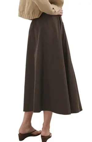 Mango Pleated Cotton-blend Midi Skirt - Chocolate