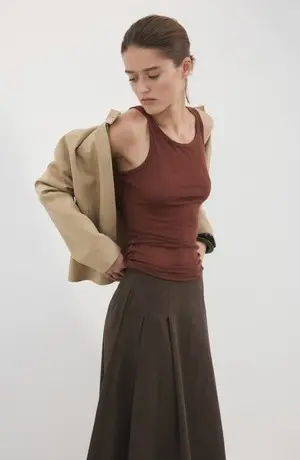 Mango Pleated Cotton-blend Midi Skirt - Chocolate