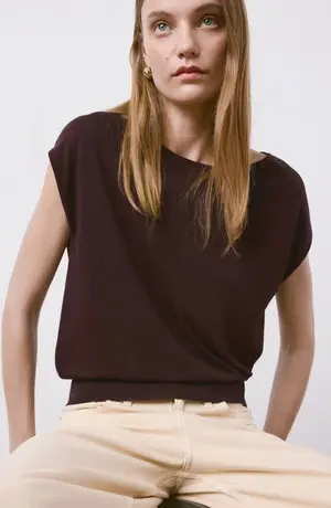 Mango Boat Neck Cap Sleeve Sweater