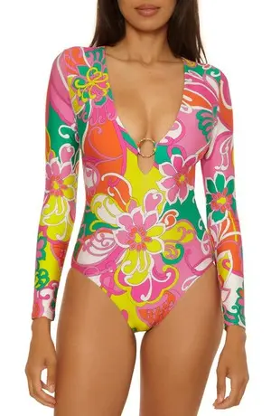 Trina Turk Elara Long Sleeve Upf 50+ One-piece Swimsuit