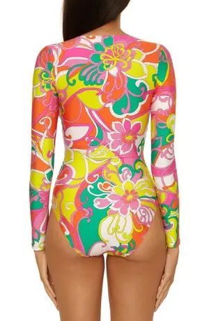 Trina Turk Elara Long Sleeve Upf 50+ One-piece Swimsuit
