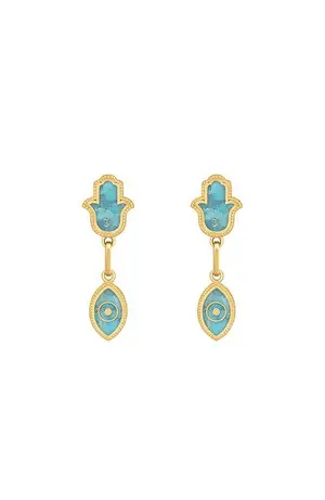 KARMA AND LUCK Evil Eye Hamsa Dangle Earrings - Turquoise/gold
