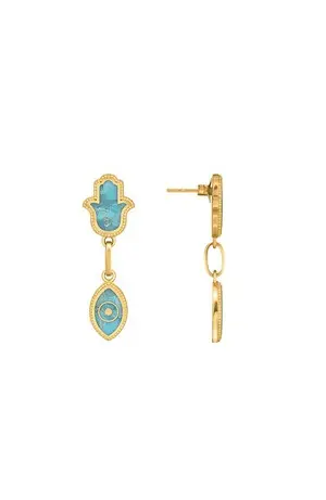 KARMA AND LUCK Evil Eye Hamsa Dangle Earrings