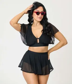 Unique Vintage Flutter Sleeve Swim Top