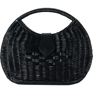JELAVU Artemiss Rattan Half Moon Clutch - Black