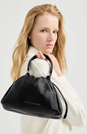 Brunello Cucinelli Small Soft Leather Mellow Bucket Bag - Black