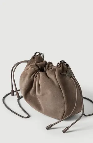 Brunello Cucinelli Suede Mini Mellow Bucket Bag