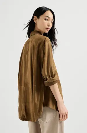 Brunello Cucinelli Suede Shirt With Monili