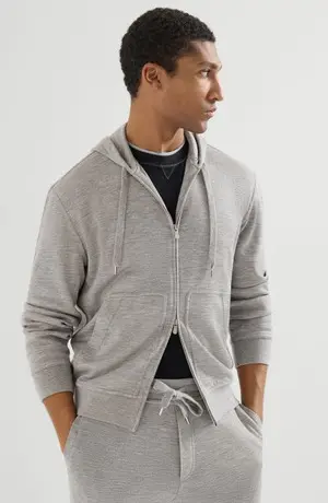 Brunello Cucinelli French Terry Zip Up Hoodie - Grey