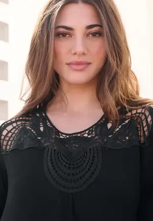 Roaman's Lace Embellished Top - Cognac