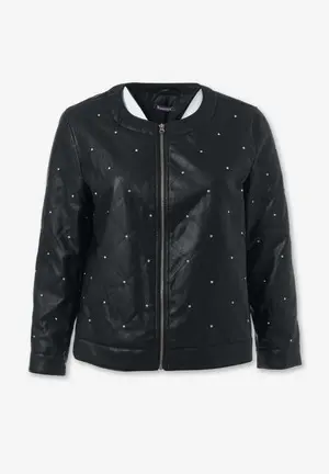 Roaman's Studded Faux Leather Quilted Bomber Jacket