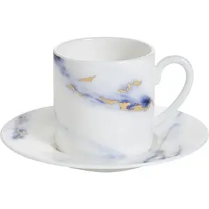Prouna Marble Azure Espresso Cup & Saucer - White