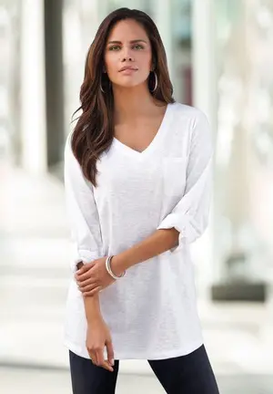ROAMAN'S Textured Boyfriend Tunic With Roll-tab Sleeves - Black