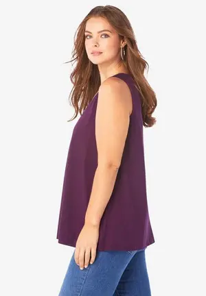 Roaman's Cotton Ultimate Swing Tank Top - White