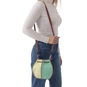 Carlos Falchi Handcrafted Paneled Leather Bucket Bag - Lemon Lime