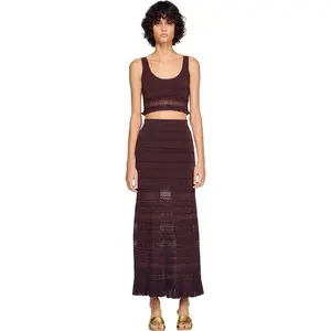 Sandro Pointelle Knit Crop Top - Brown