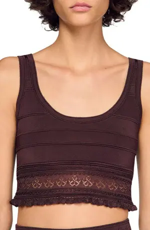 Sandro Pointelle Knit Crop Top - Brown