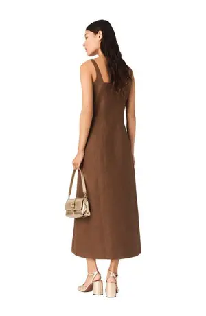 Maje Linen-blend Midi Dress With Floral Cut-outs
