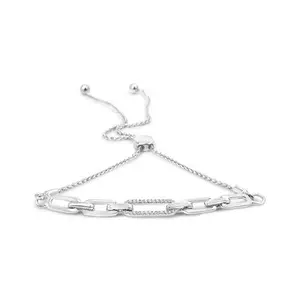 HAUS OF BRILLIANCE 925 Sterling 1/10ctw Diamond Paperclip Link Bolo Bracelet - Silver