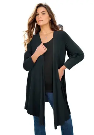 Roaman's Ultra Drape Open Front Cardigan - Black