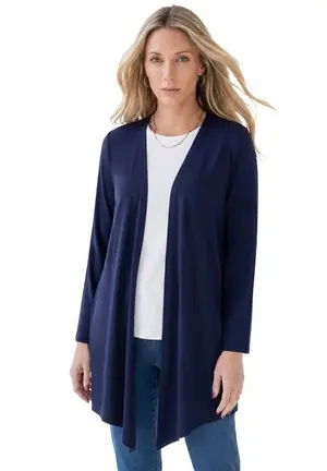Roaman's Ultra Drape Open Front Cardigan - Navy